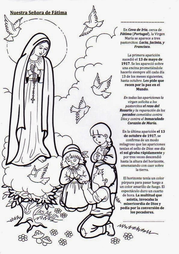 RELIALBA: HISTORIA DE LA VIRGEN DE FÁTIMA Y IMAGEN PARA COLOREAR.